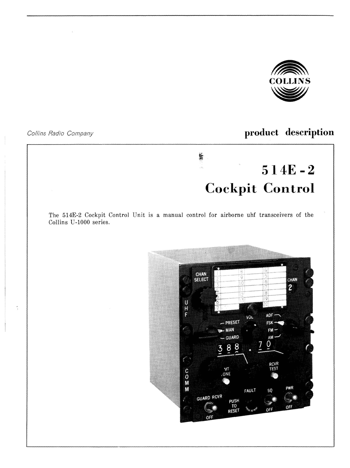 Collins 514E-2 Cockpit Control 1967 Product Description (523-0759636-0 ...