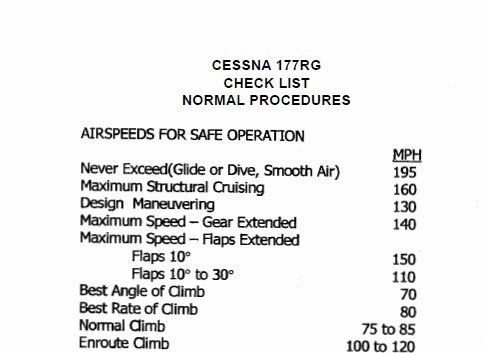 Cessna 177RG Cardinal Pilot's Checklist — Essco Aircraft