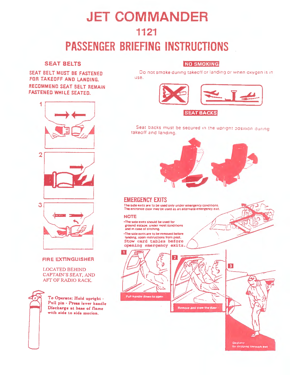 Aero Commander 1121 Jet Commander Passenger Briefing Cards — Essco Aircraft