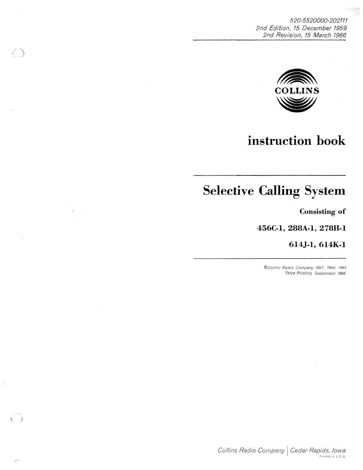 Collins Selective Calling System 1959 Instruction Book (520-5520000-20 ...