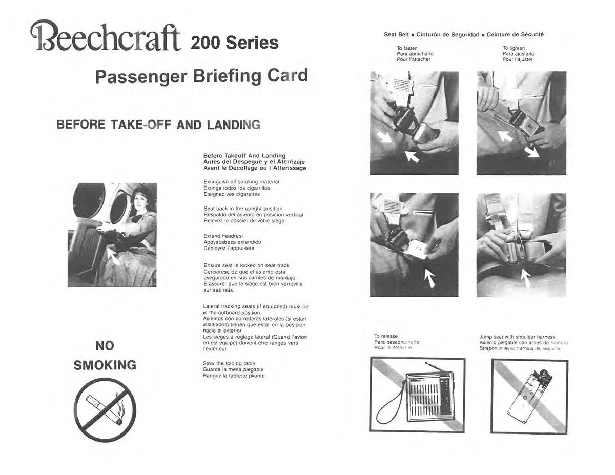 Beech King Air B200 Passenger Briefing Cards — Essco Aircraft