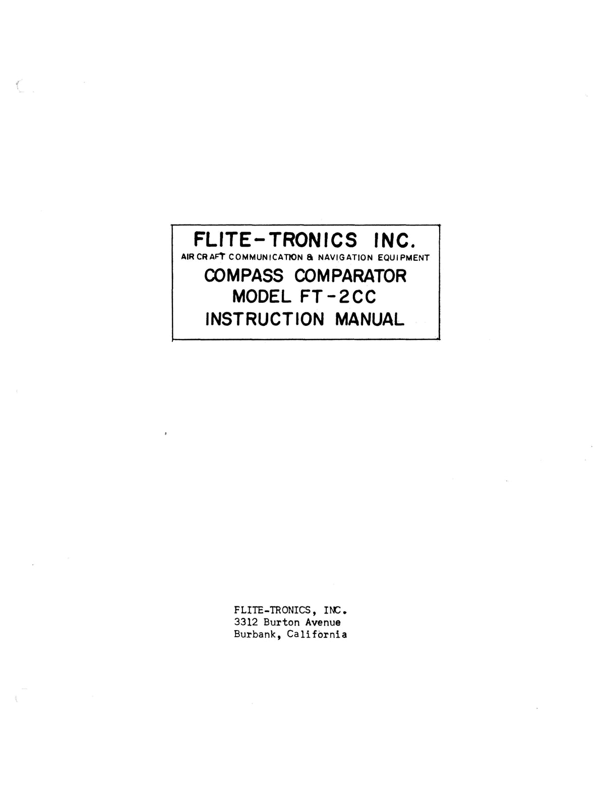 Flite-Tronics, Inc. Compass Comparator FT-2CC Instruction Manual (FNFT ...