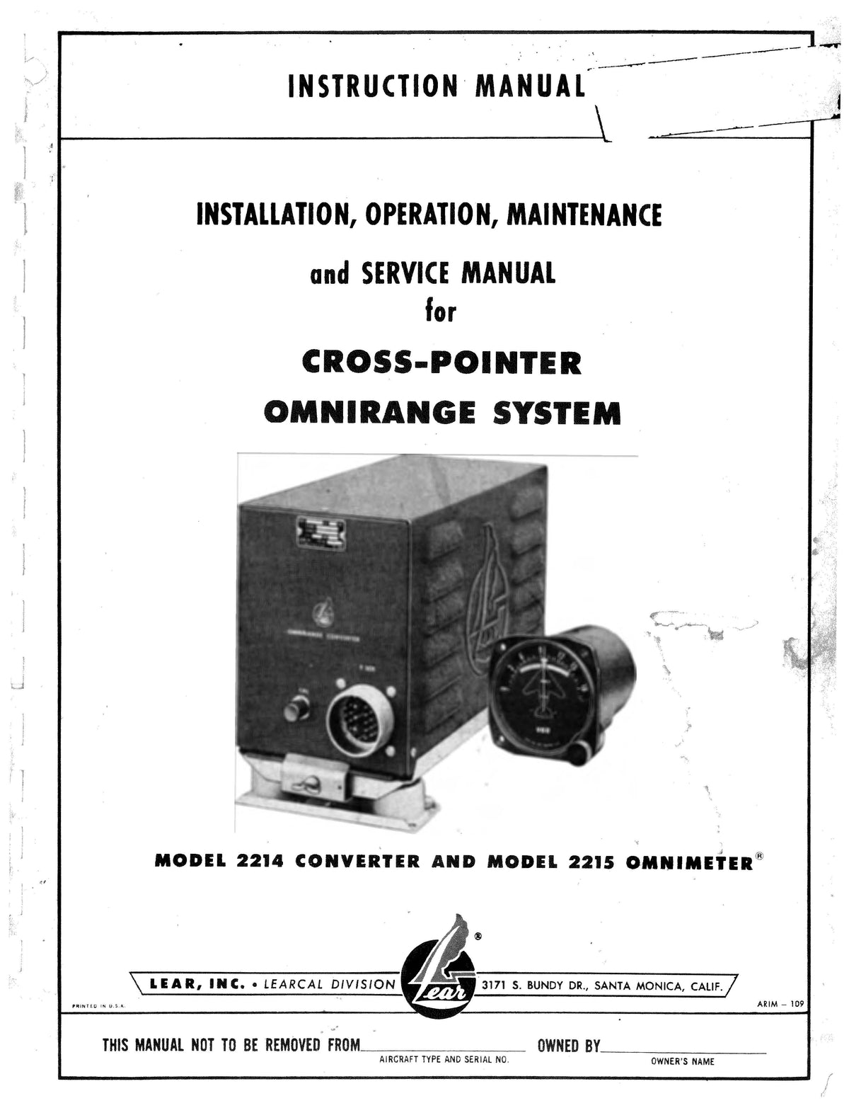 Learj Cross-Pointer Omnirange System Instruction Manual ARIM - 109 ...