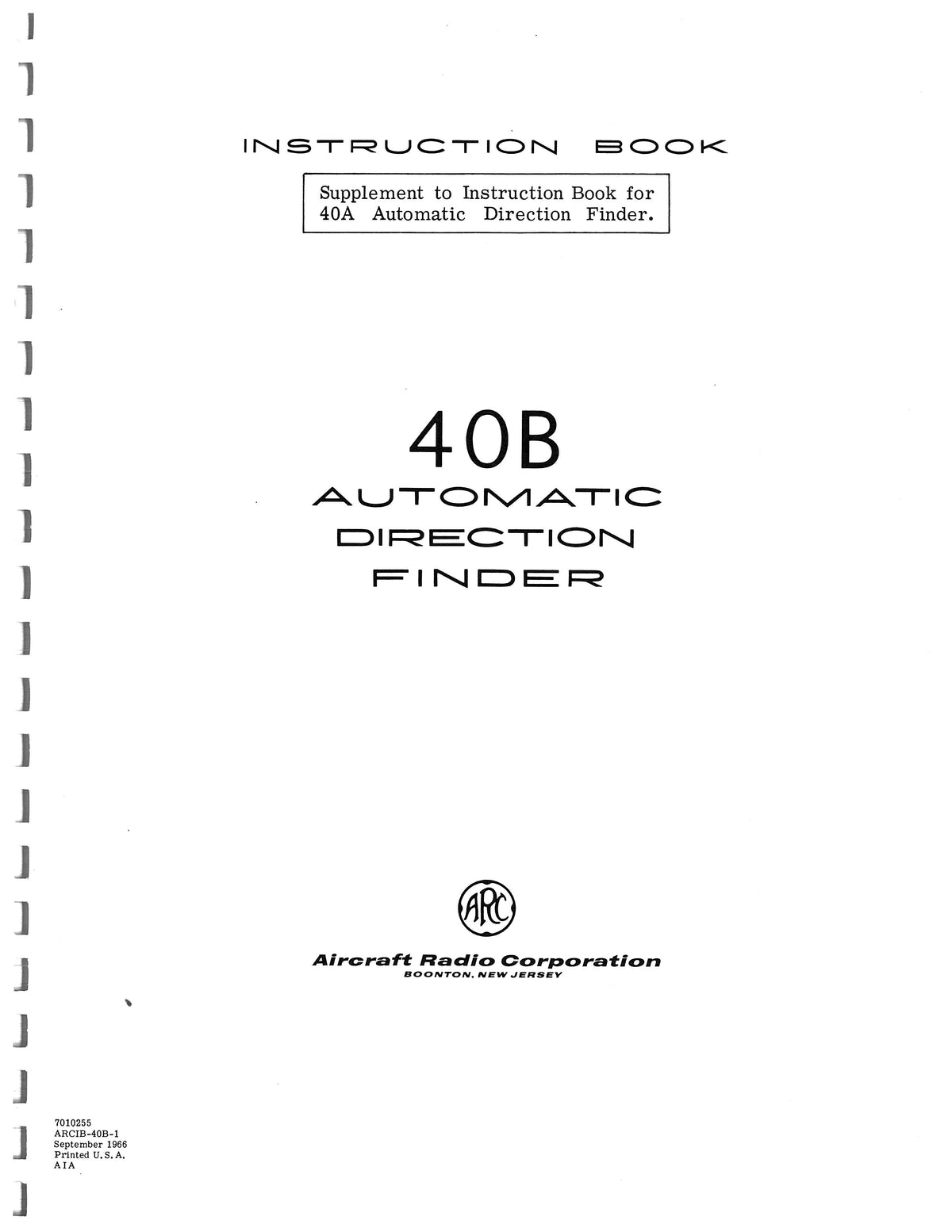 Aircraft Radio Corporation ARC 40B Auto. Direction Finder Instruction ...