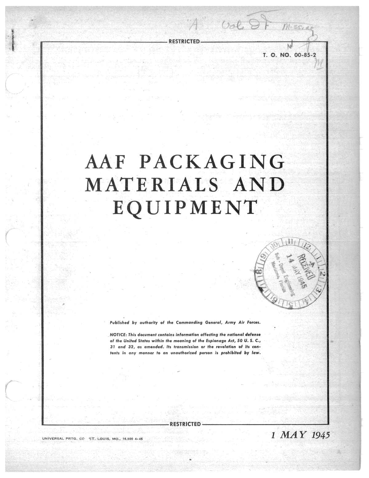 AAF Packaging Materials and Equipment 1945 (00-85-2) — Essco Aircraft