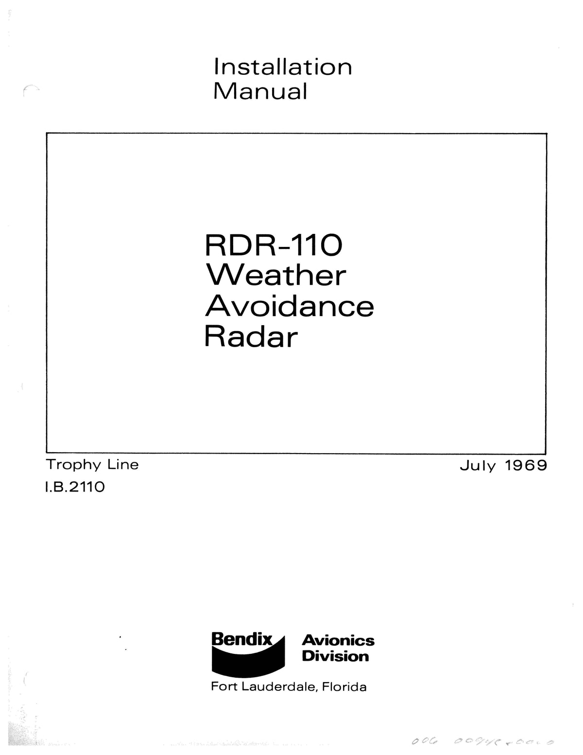 Bendix RDR-110 Weather Avoidance Radar Installation Manual (I.B.2110 ...