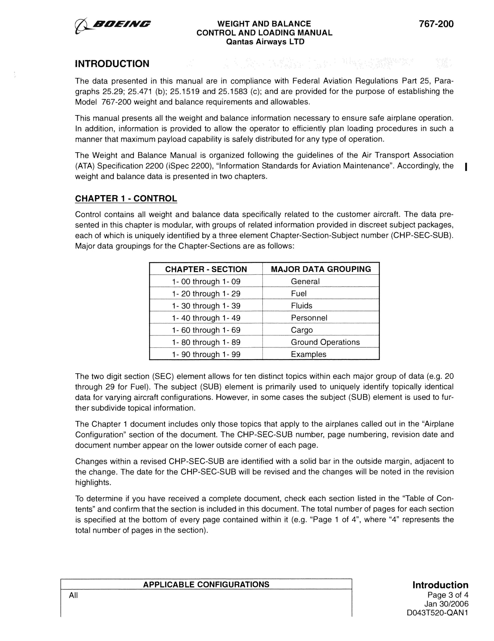 Boeing 767-200 Weight and Balance Control and Loading Manual — Essco ...