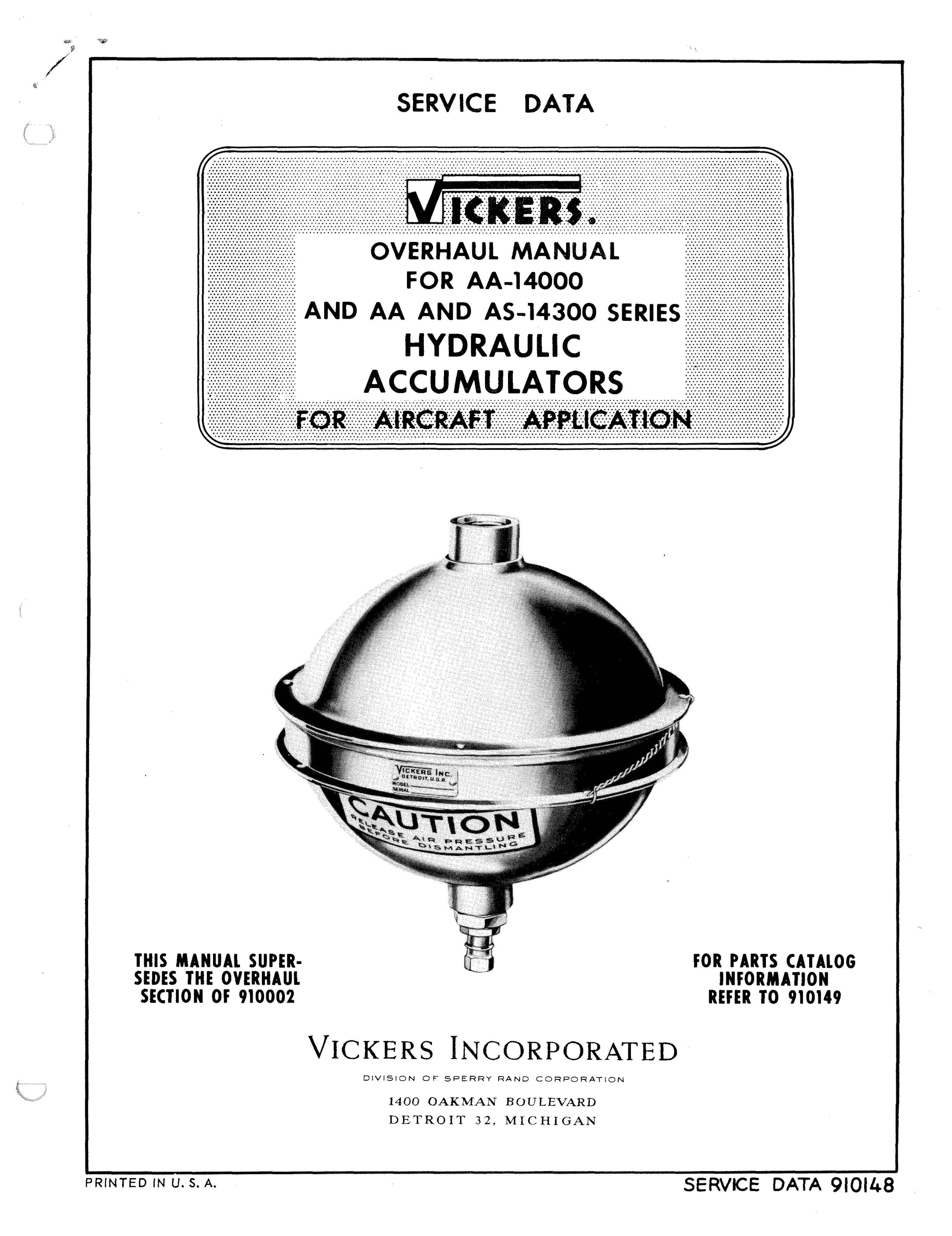 Vickers Hydraulic Accumulators AA-14000, AA-14300 & AS-14300 Overhaul ...