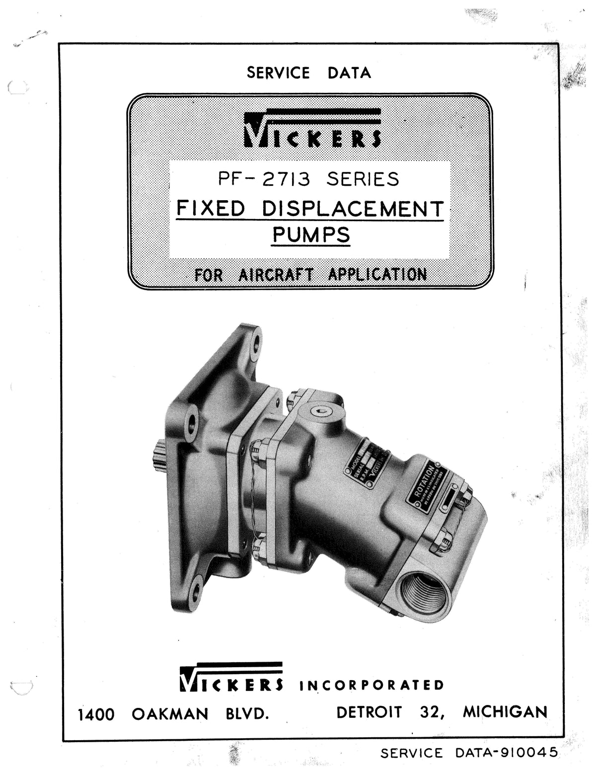 Vickers Fixed Displacement Pumps PF-2713 Service Data — Essco Aircraft
