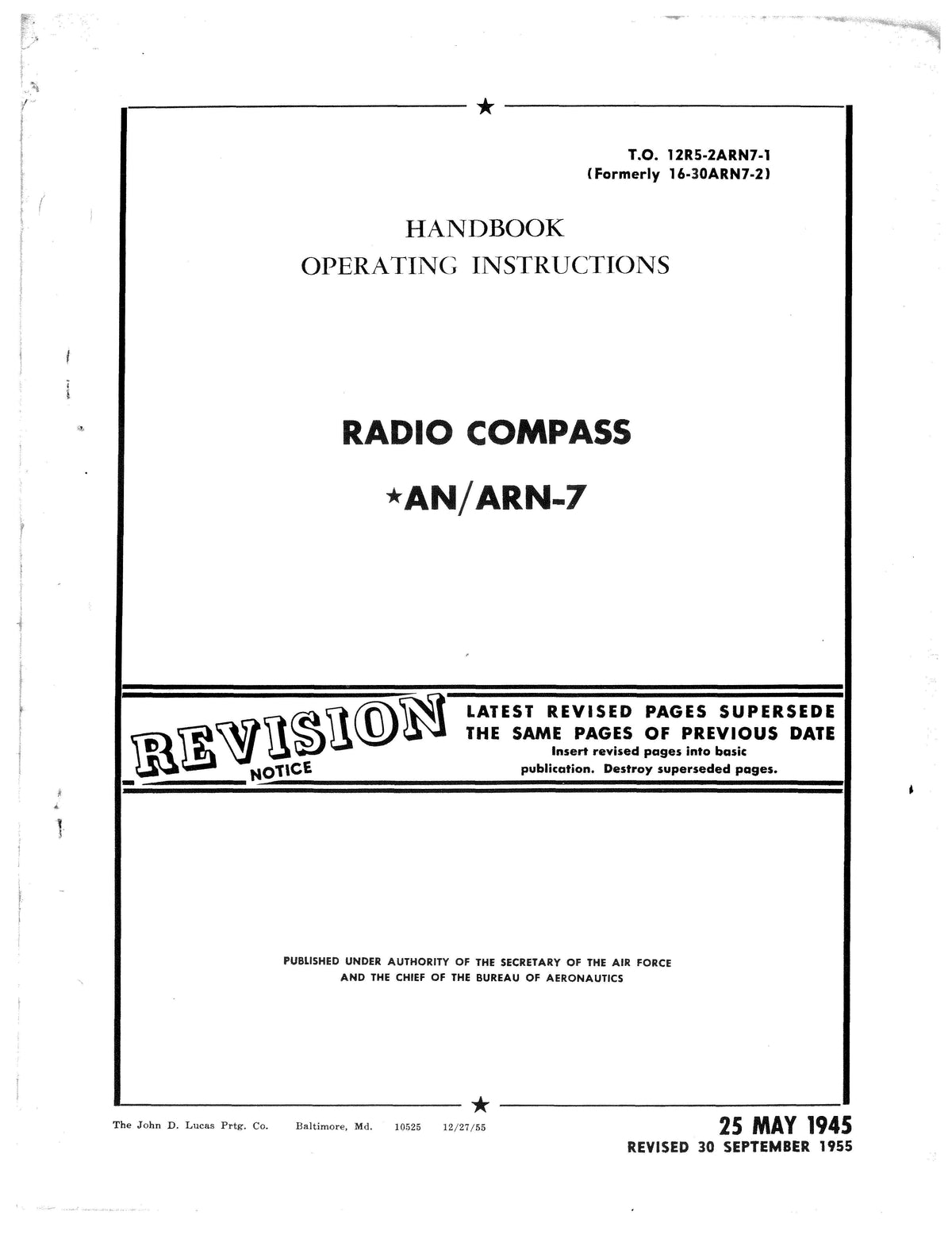 Radio Compass AN/ARN-7 Operating Instructions TO 12R5-2ARN7-1 — Essco ...
