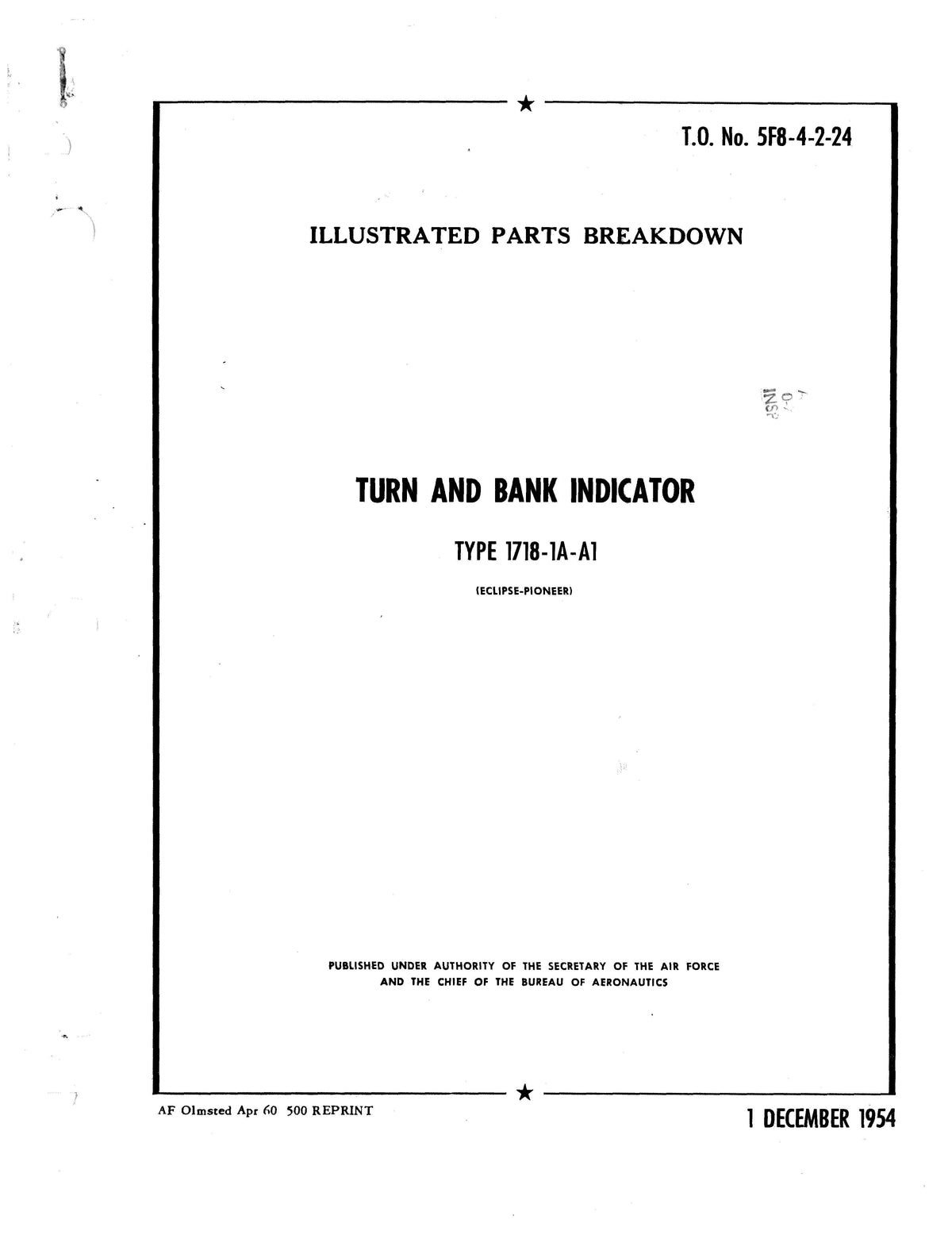 Eclipse-Pioneer Turn and Bank Indicator Type 1718-1A-A1 Illustrated Pa ...