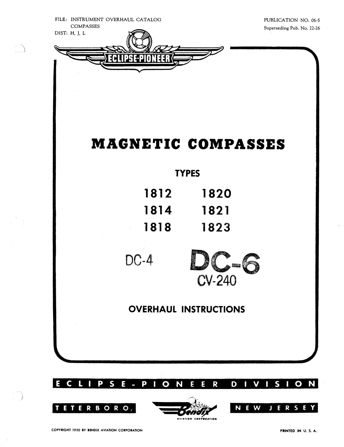 Eclipse-Pioneer Magnetic Compasses Types 1812, 1814, 1818, 1820, 1821 ...