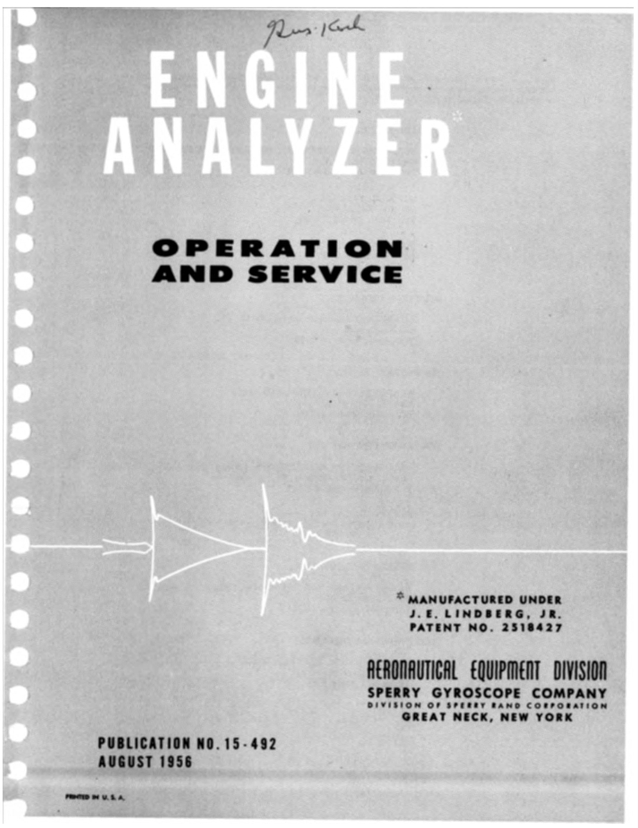 Sperry Engine Analyzer Operation and Service Pub. No. 15-492 — Essco Aircraft