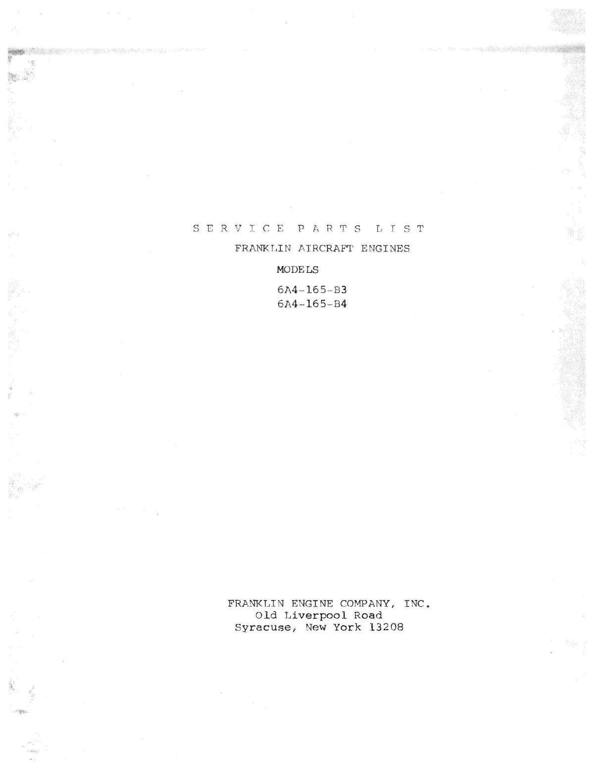 Franklin 6A4-165-B3, -B4 Service Parts List Not Illustrated — Essco ...