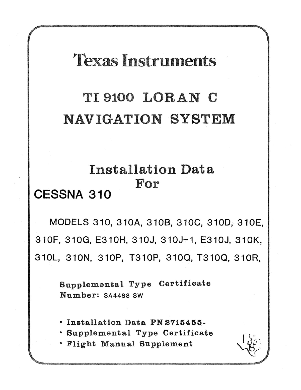 Texas Instruments Ti 9100 Loran C Navigation System Installation Data