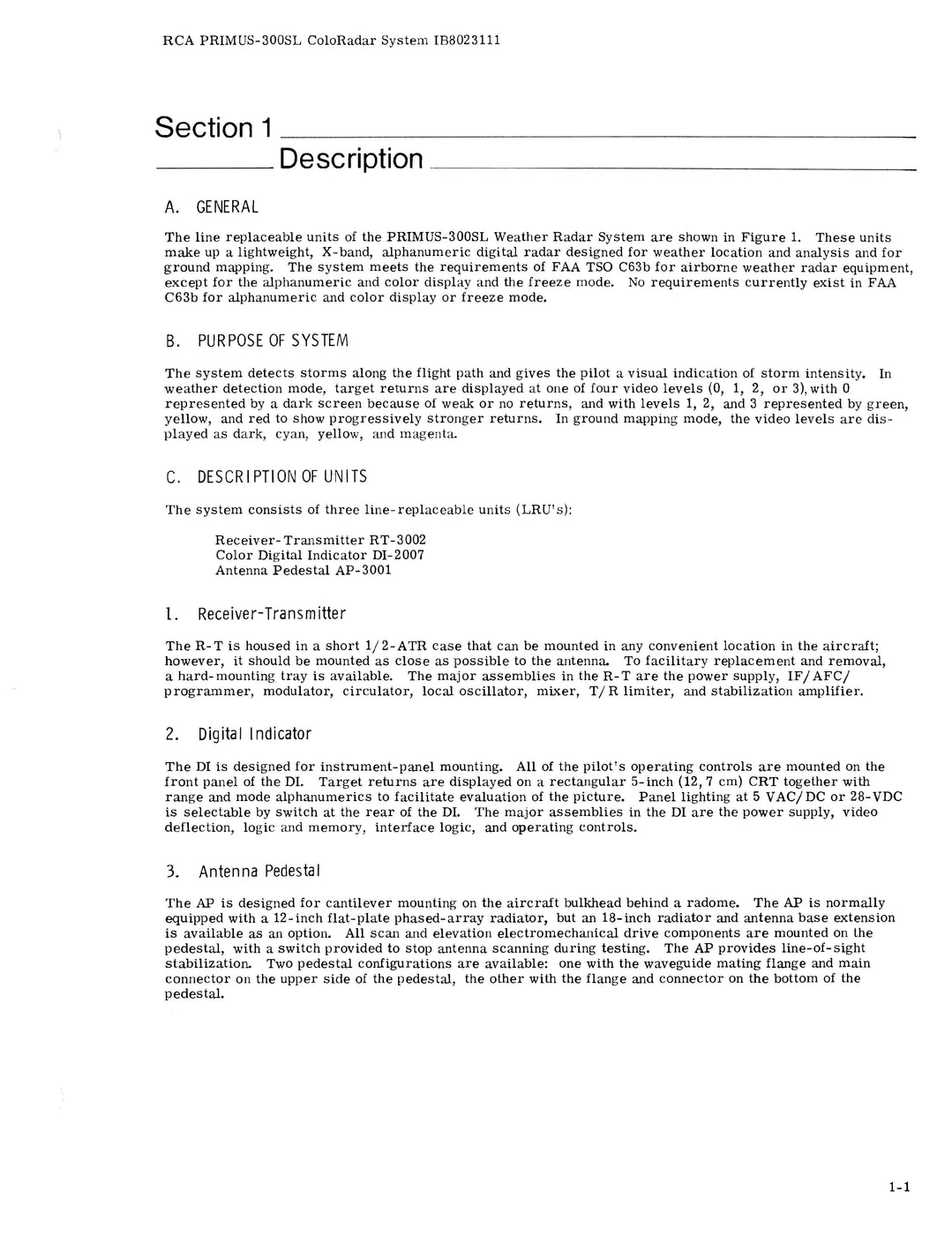 RCA - Primus - Honeywell - Sperry Primus 300SL Color Radar System Desc ...