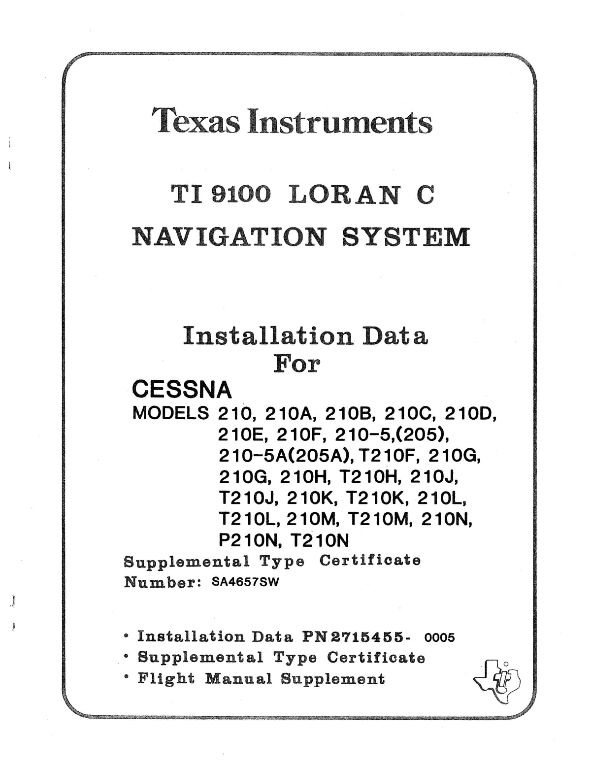 Texas Instruments TI 9100 Loran C Navigation System Installation Data ...