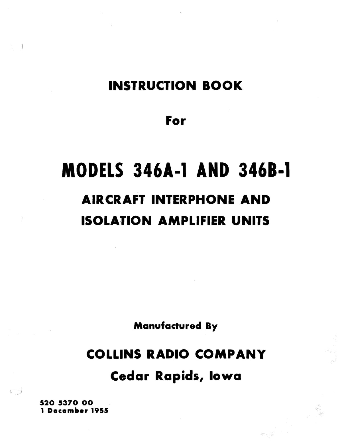 Collins 346A-1/346B-1 Aircraft Interphone & Isolation Amplifier Instru — Essco Aircraft