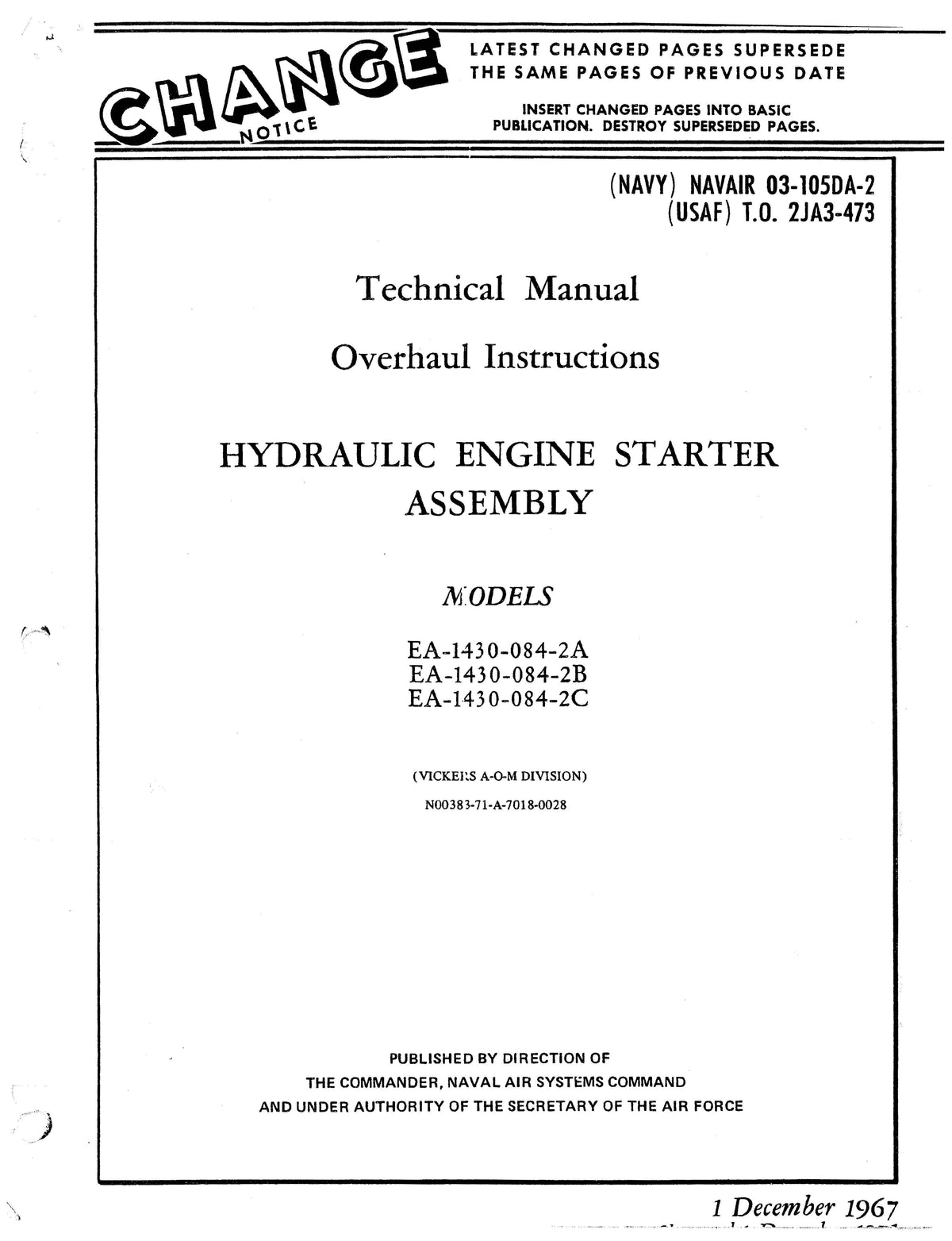 Vickers Hydraulic Engine Starter Assembly EA-1430-084-2A, B, C Overhau ...