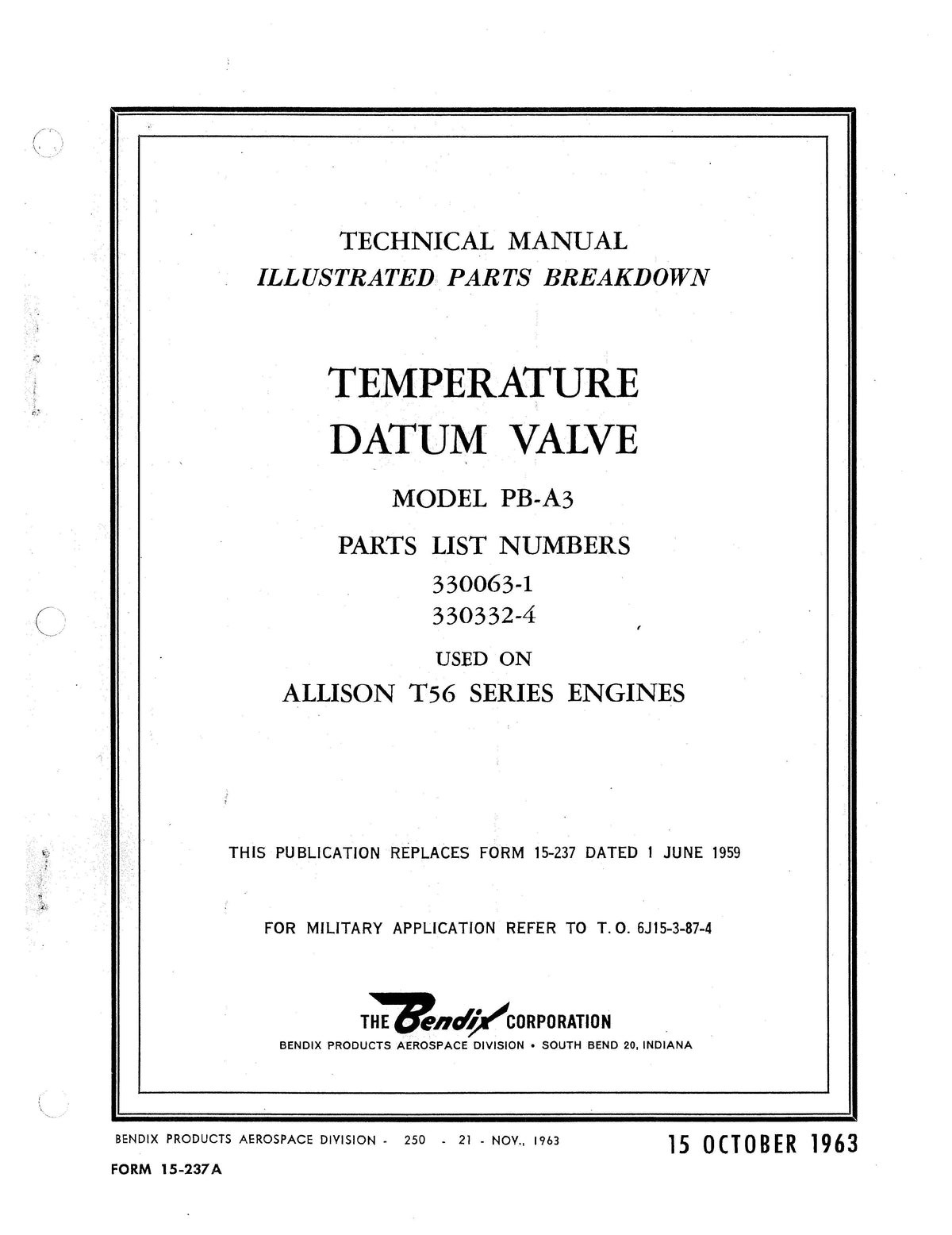 Bendix Temperature Datum Valve Model PB-A3 Illustrated Parts Form # 15 ...