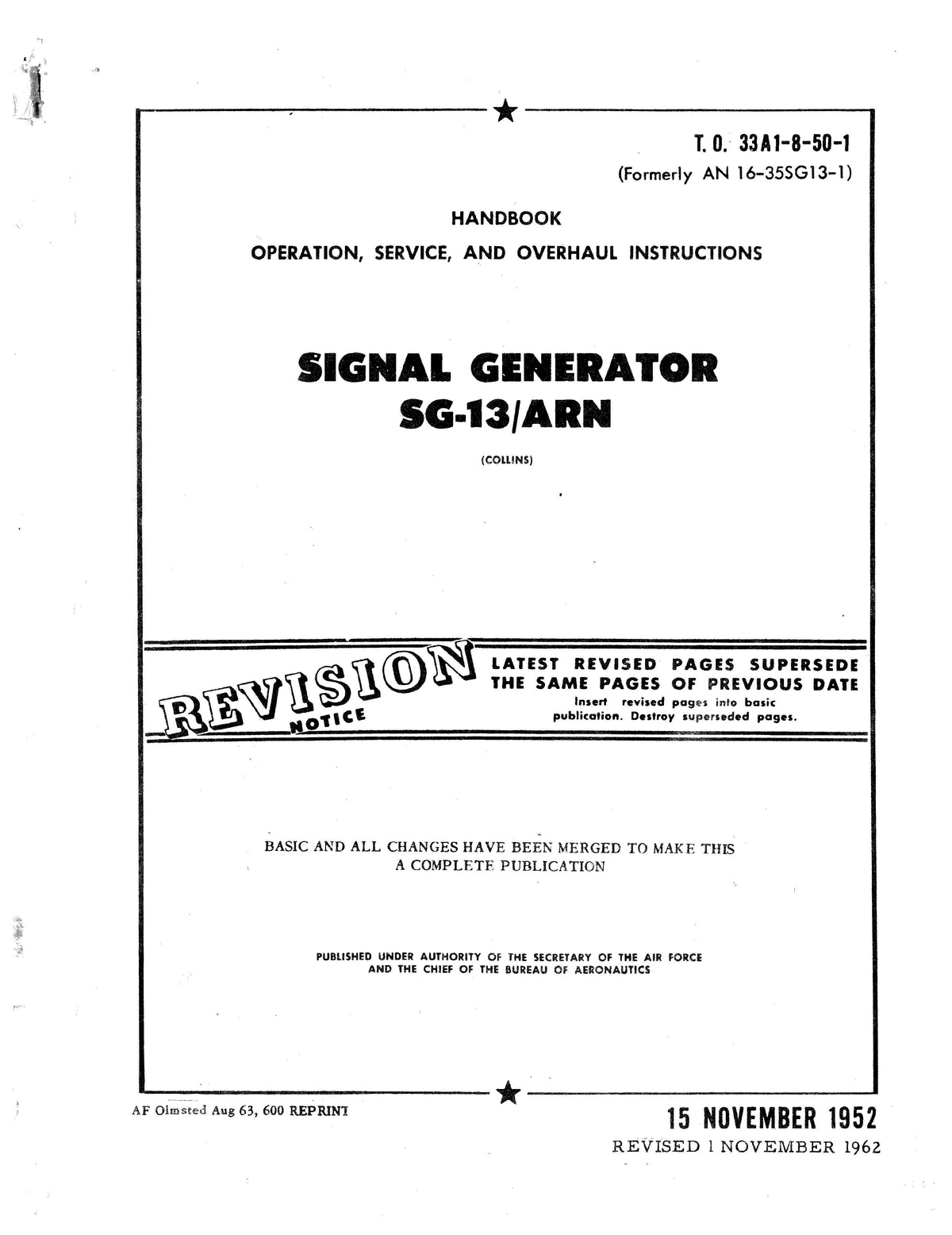 Collins Signal Generator SG-13/ARN Service & Overhaul TO 33A1-8-50-1 ...