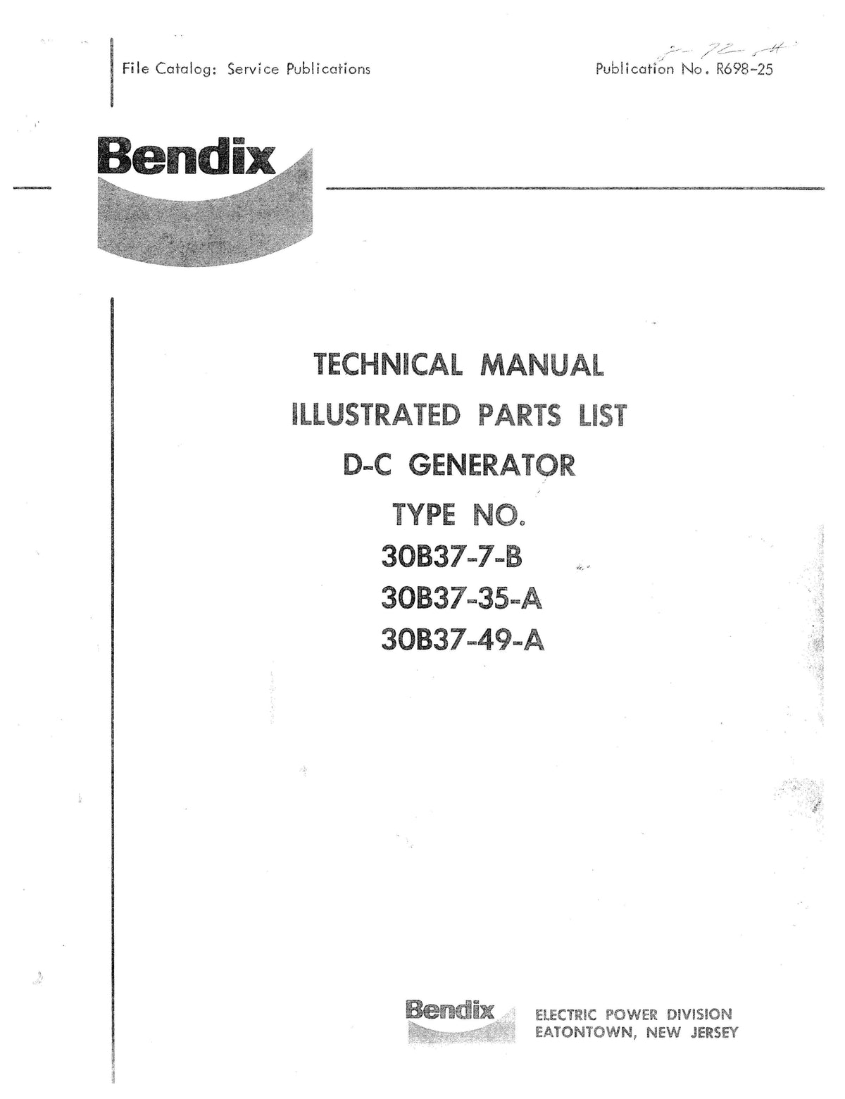 Bendix Direct Current Generators Type 30B37-7-B, -35-A, -49-A Illustra ...