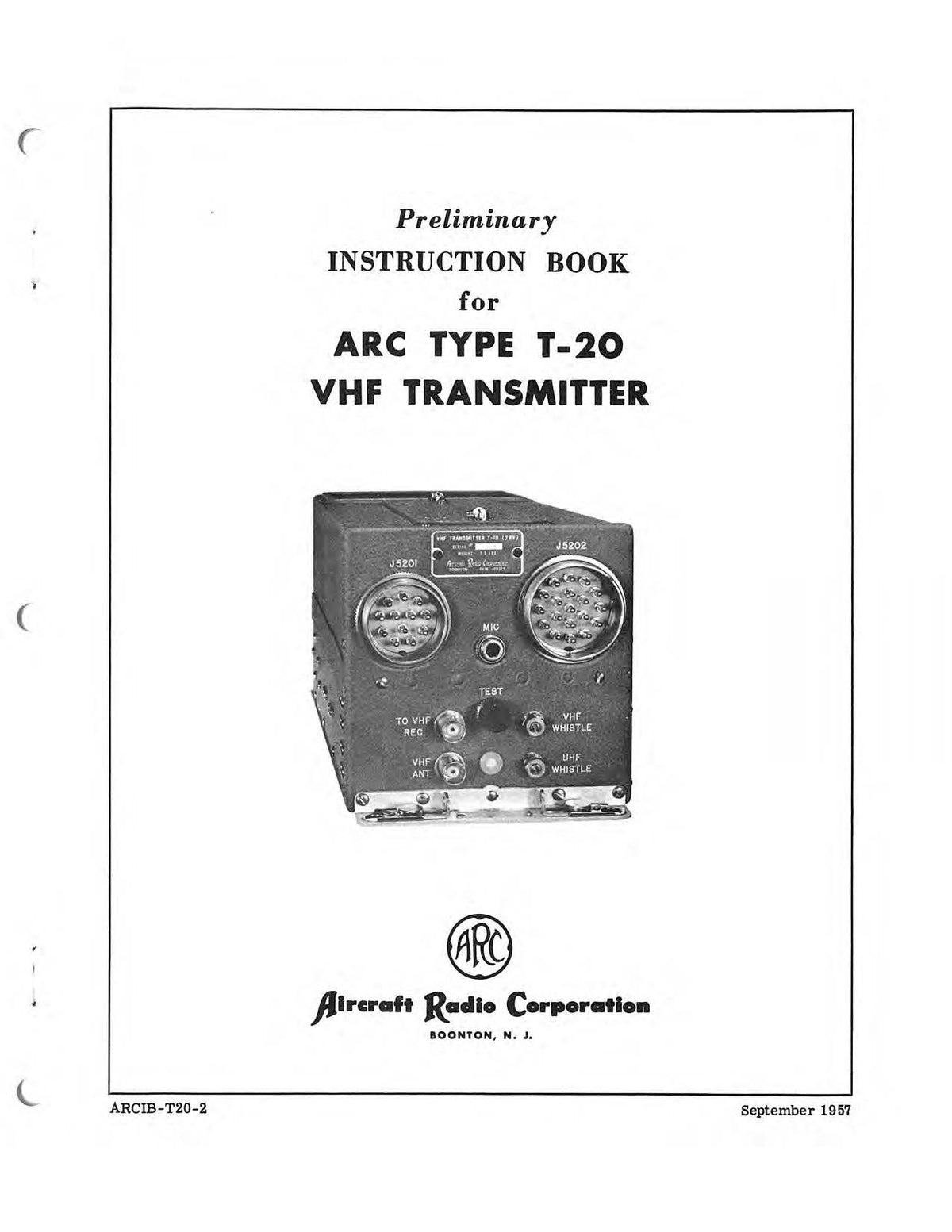 Aircraft Radio Corporation ARC Type T-20 VHF Transmitter Preliminary I ...