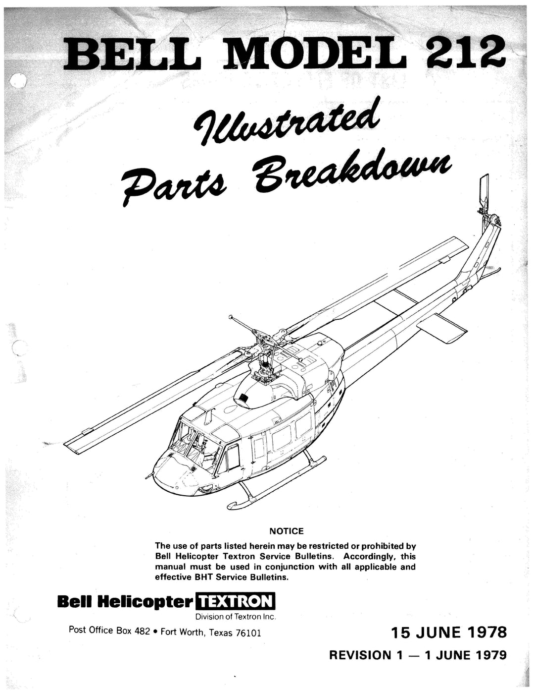 Bell Helicopter Model 212 1978 Illustrated Parts Breakdown — Essco Aircraft
