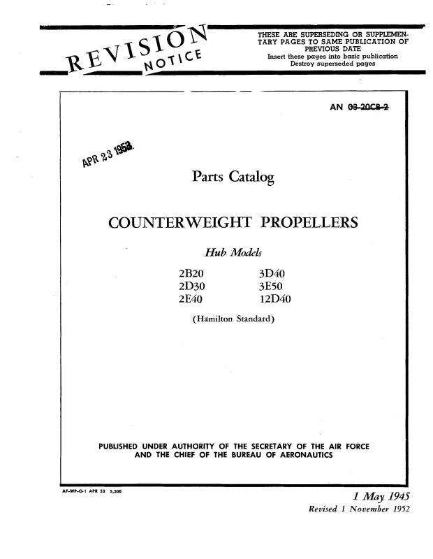 Hamilton Standard 2B20,2D30,2E40,3D40,3E50,12D40 Parts Catalog (03-20C ...