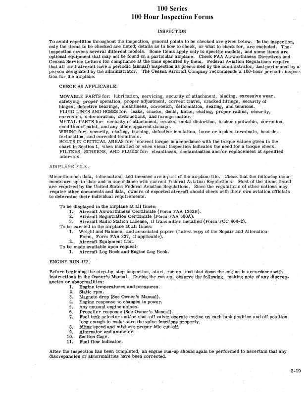 Cessna 100 Series 100 Hour Inspection — Essco Aircraft