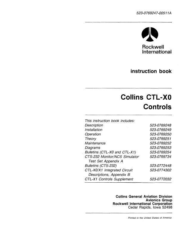 Collins CTL-X0 Controls 1982 Instruction Book (523-0769248-003) — Essco ...