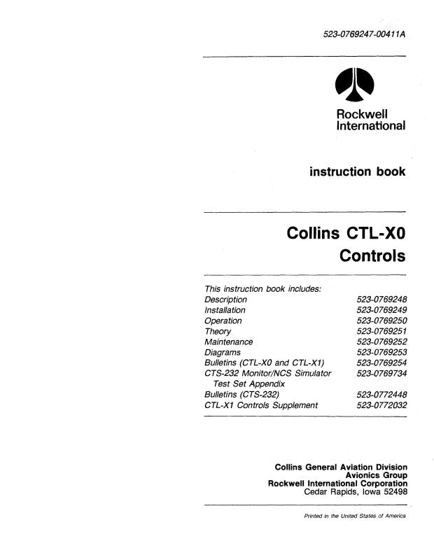 Collins CTL-X0 Controls 20-30-60 Instruction Book (523-0769247-004 ...