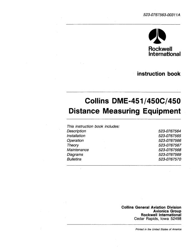Collins DME-451 1980 Instruction Book (523-0767565) — Essco Aircraft