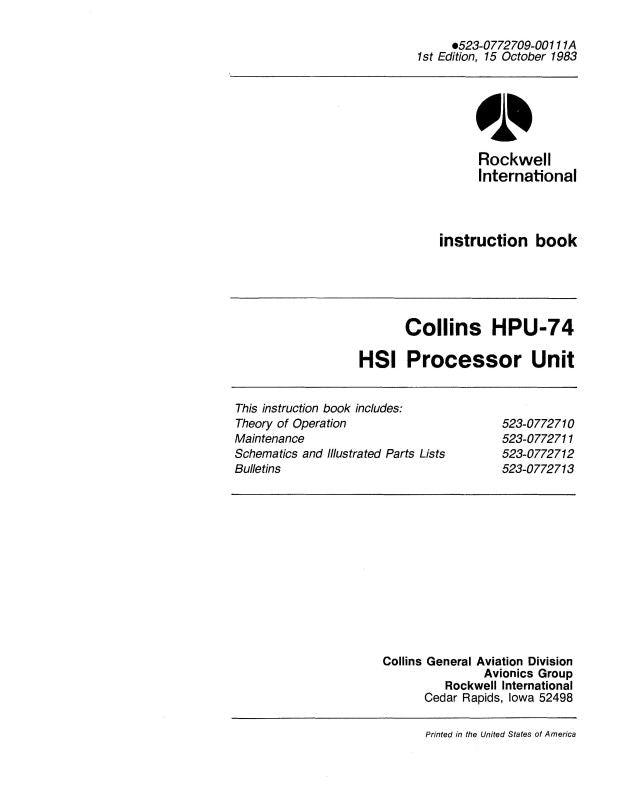 Collins HPU-74 & HSI Processor Unit Instruction Book (523-0772709-001 ...