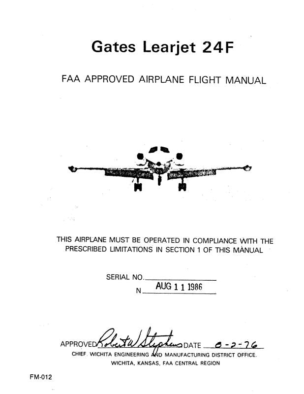 Learjet Gates Learjet 24F 1976 Flight Manual — Essco Aircraft
