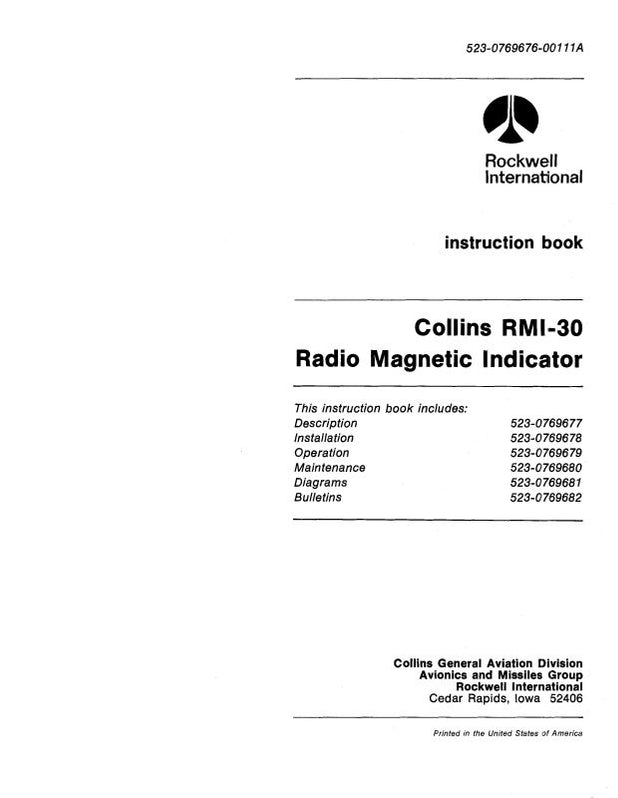 Collins RMI-30 Radio Magnetic Indicator Instruction Book (523-0769677 ...