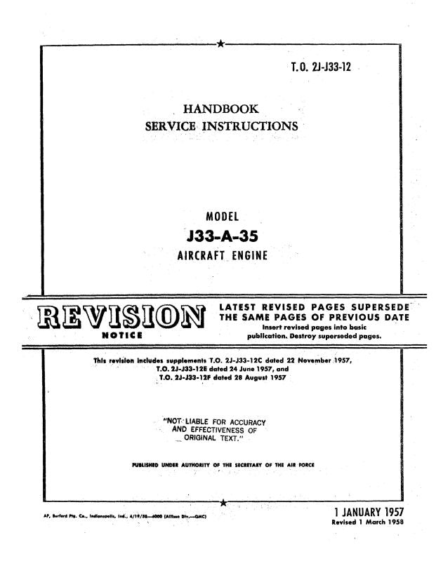 Allison J33-A-35 Turbojet Engines Maintenance Manual (2J-J33-12 ...