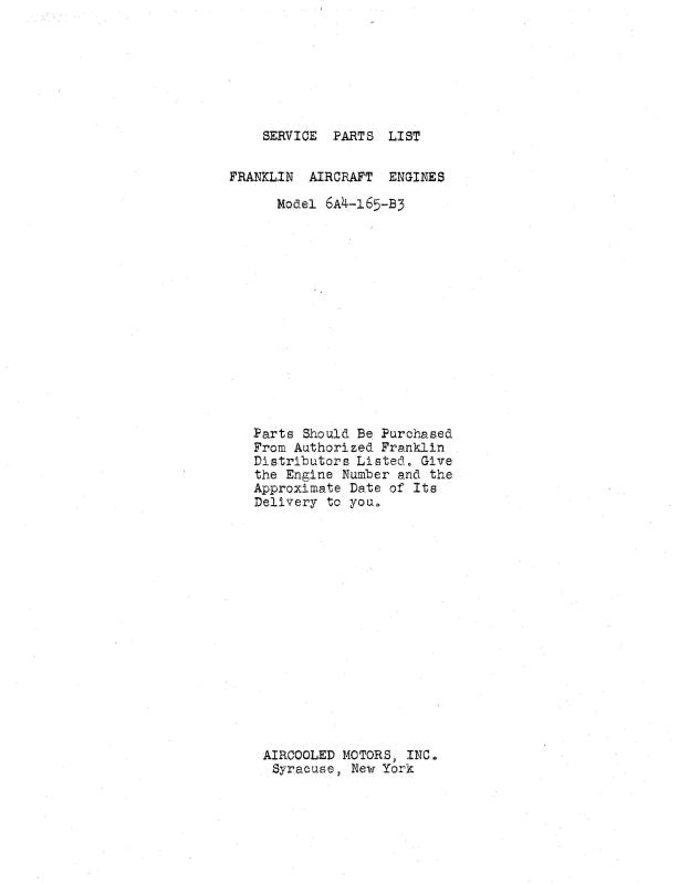 Franklin 6A4-165-B3 Parts List (FR6A4165B3PC) — Essco Aircraft