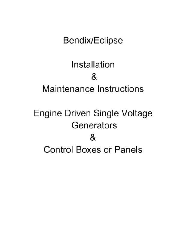 Bendix Engine Driven Single Voltage Installation & Maintenance Instruc ...