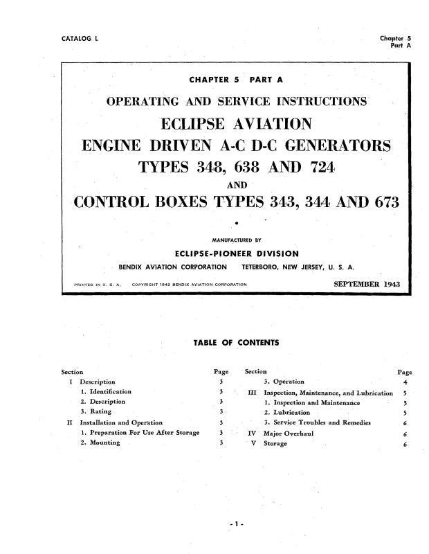 Bendix A-C,D-C Generators, Control Box Maintenance & Operating (BX348 ...
