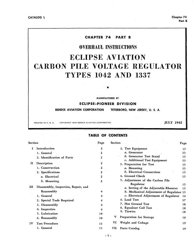 Bendix Type 1042 & 1337 1943 Overhaul Instructions (BX1042,1337-43-OH ...
