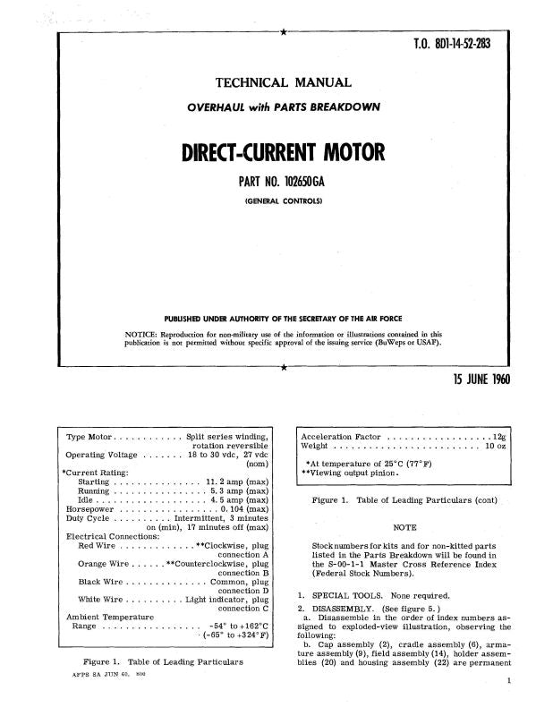 General Controls Direct Current Motor 1960 Overhaul With Parts Breakdo ...