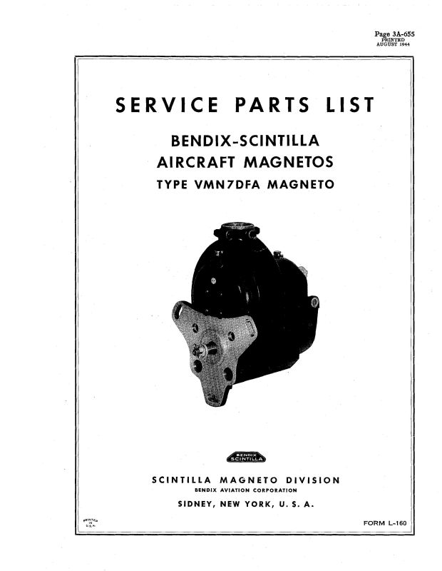 Bendix VMN7DFA Magnetos 1944 Service Parts List (L-160) — Essco Aircraft