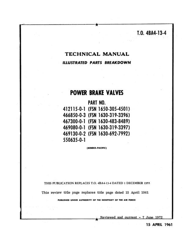 Bendix Power Brake Valves 1961 Illustrated Parts Breakdown (4BA4-13-4 ...