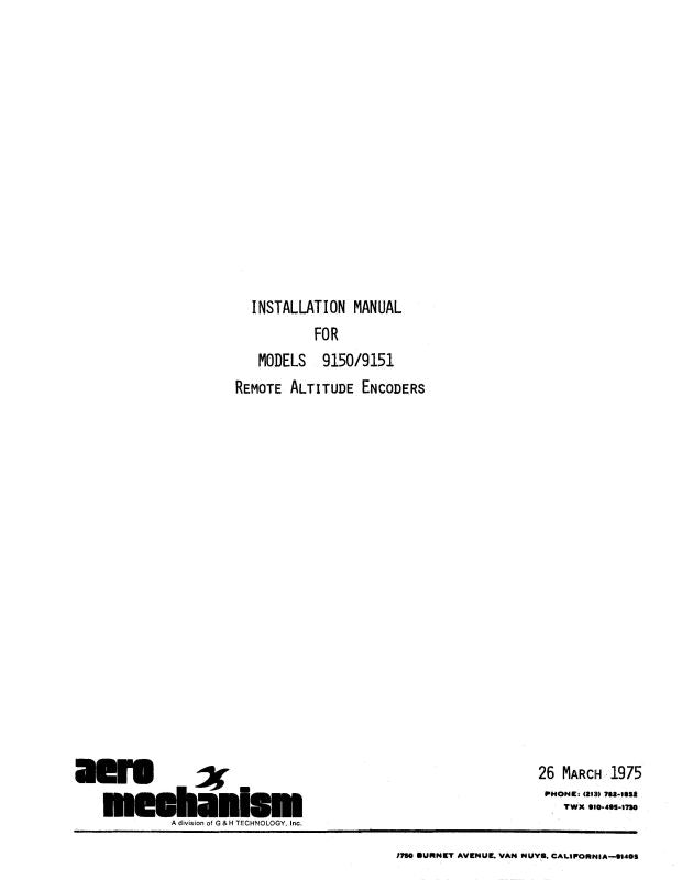 Aero Mechanism Models 9150 9151 Installation Manual (A%9150/9151-75-IN ...
