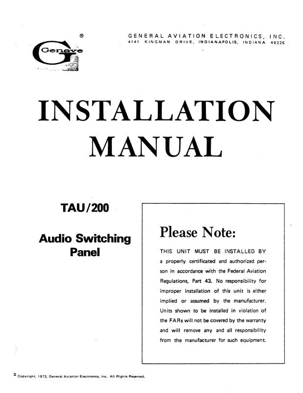 Genave TAU-200 Audio Switching Panel Installation Manual (GNTAU200-IN ...