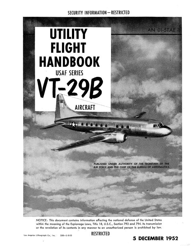 Consolidated VT-29B 1952 USAF Series Utility Flight Handbook (01-5TAE ...