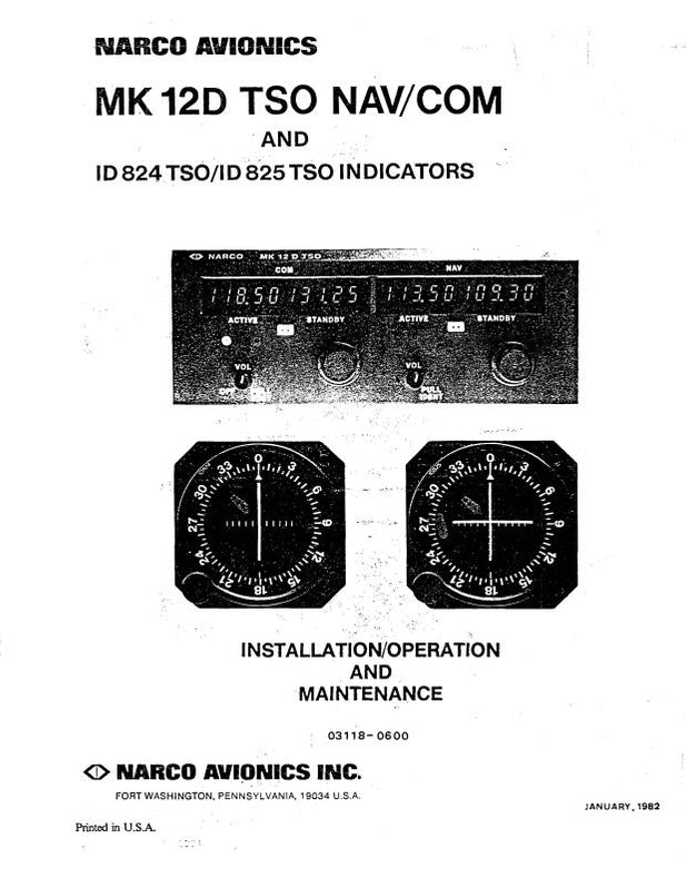 Narco Mark 12D TSO Nav-Com Maintenance, Operation, Installation (03118 ...