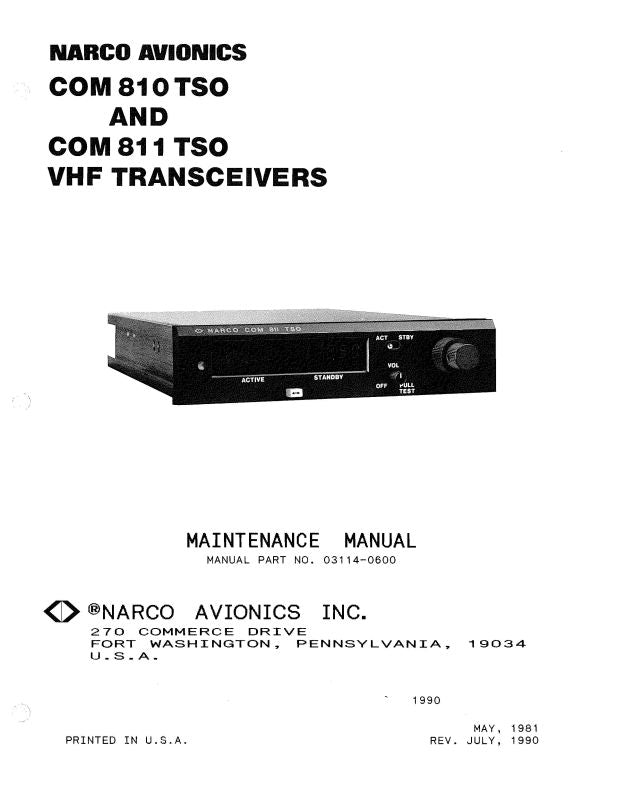 Narco COM 810 TSO, COM 811 TSO VHF Maintenance Manual (03114-0600M ...