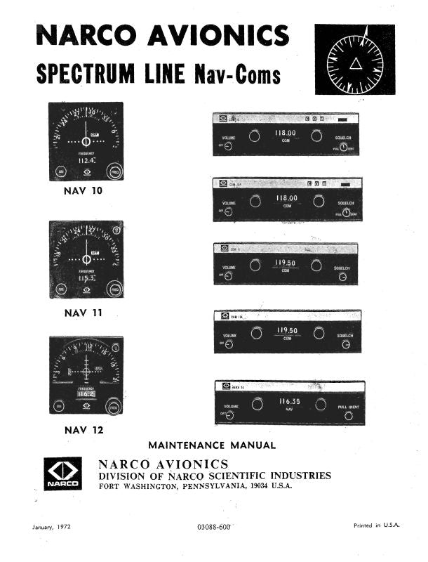 Narco Nav-Coms 10, 11, 12,14 Maintenance Manual (03088-600) — Essco ...